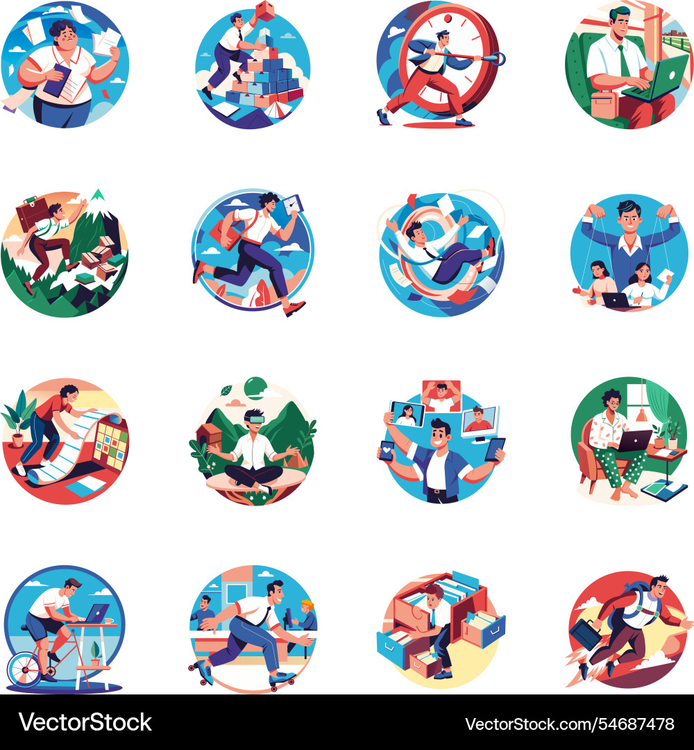 Set of flat style work life balance Royalty Free Vector