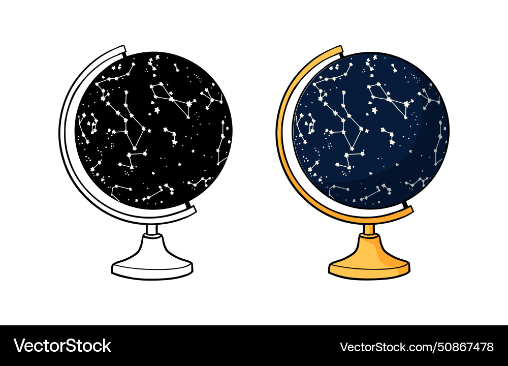 Starry sky night map with constellations on globe Vector Image