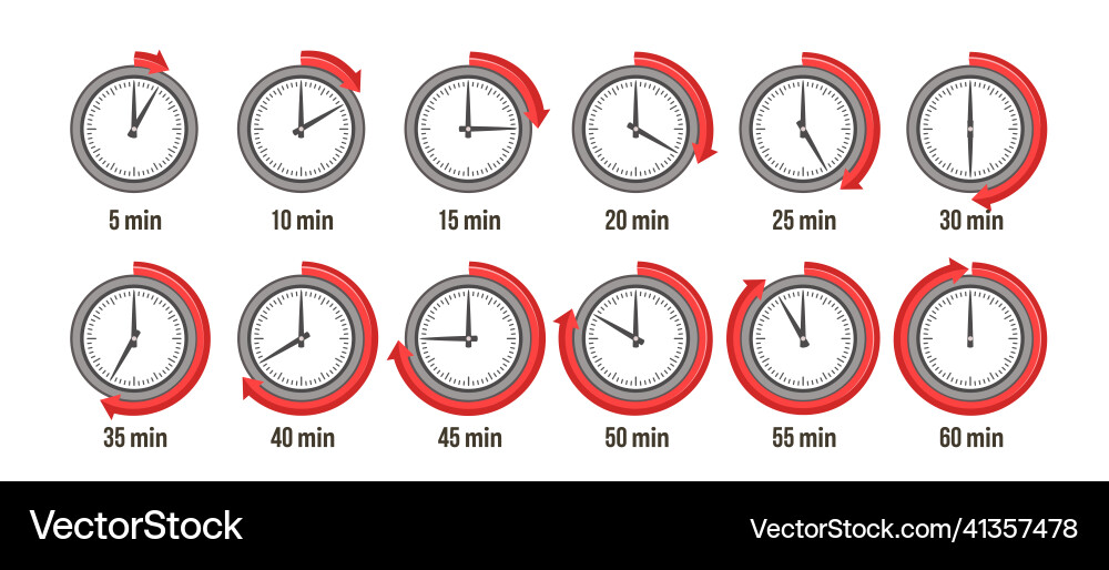 Timer clock stopwatch icon set label preparation Vector Image