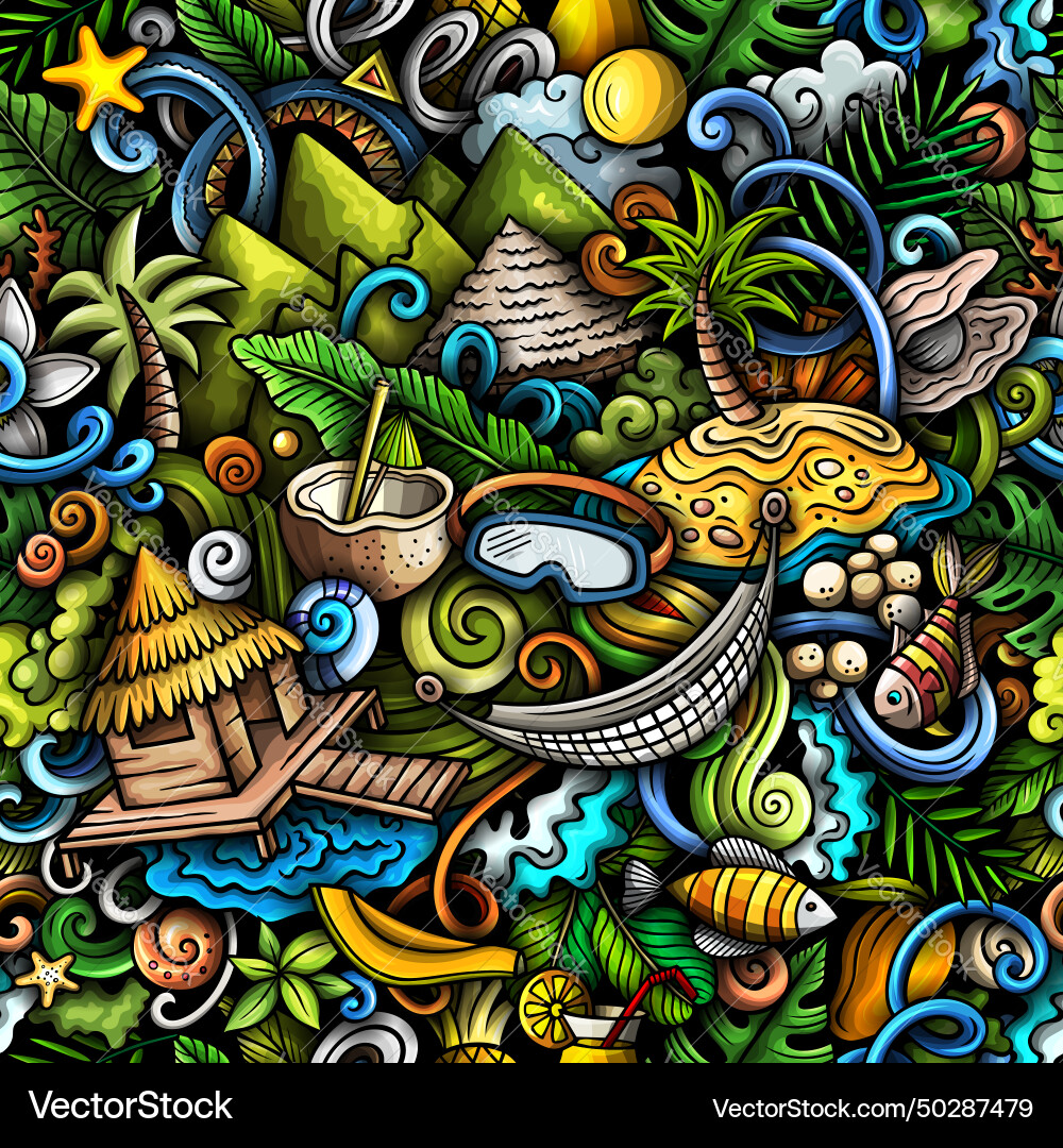 Cartoon doodles bora-bora island seamless pattern Vector Image