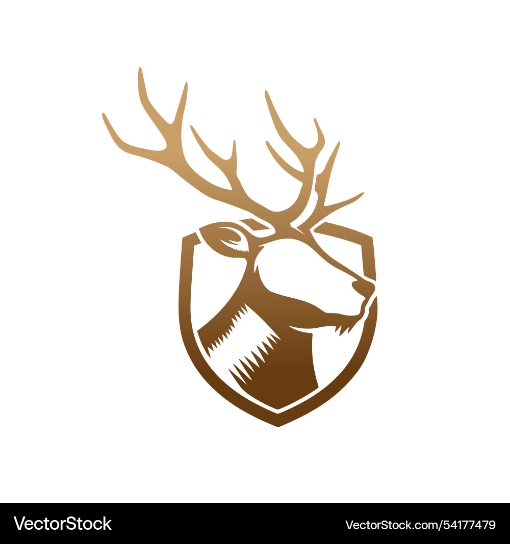 Deer antler head shield logo icon symbol Vector Image