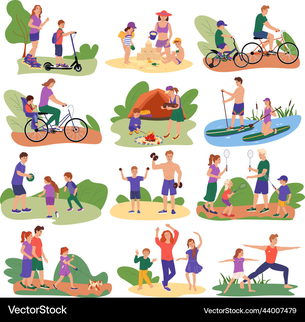Family activities flat compositions Royalty Free Vector