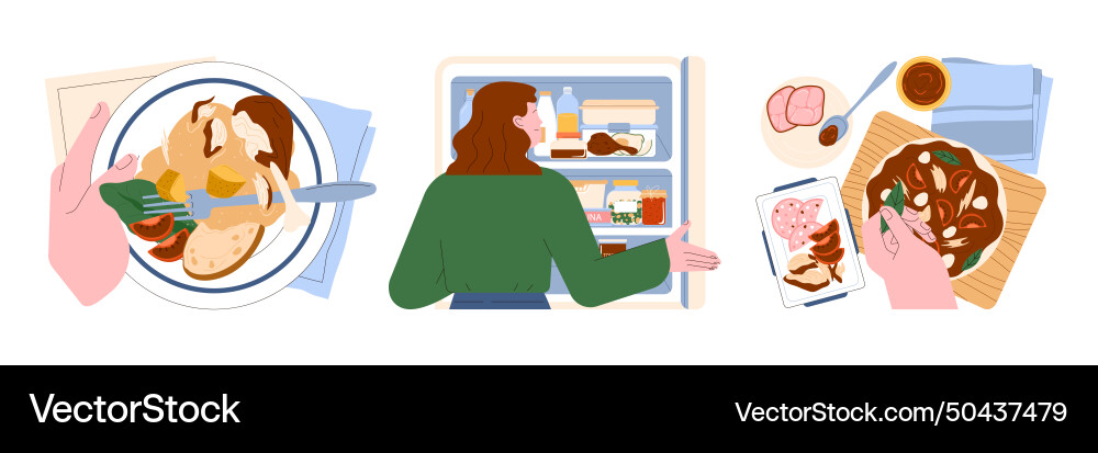 Leftovers set sustainable cooking repurpose Vector Image