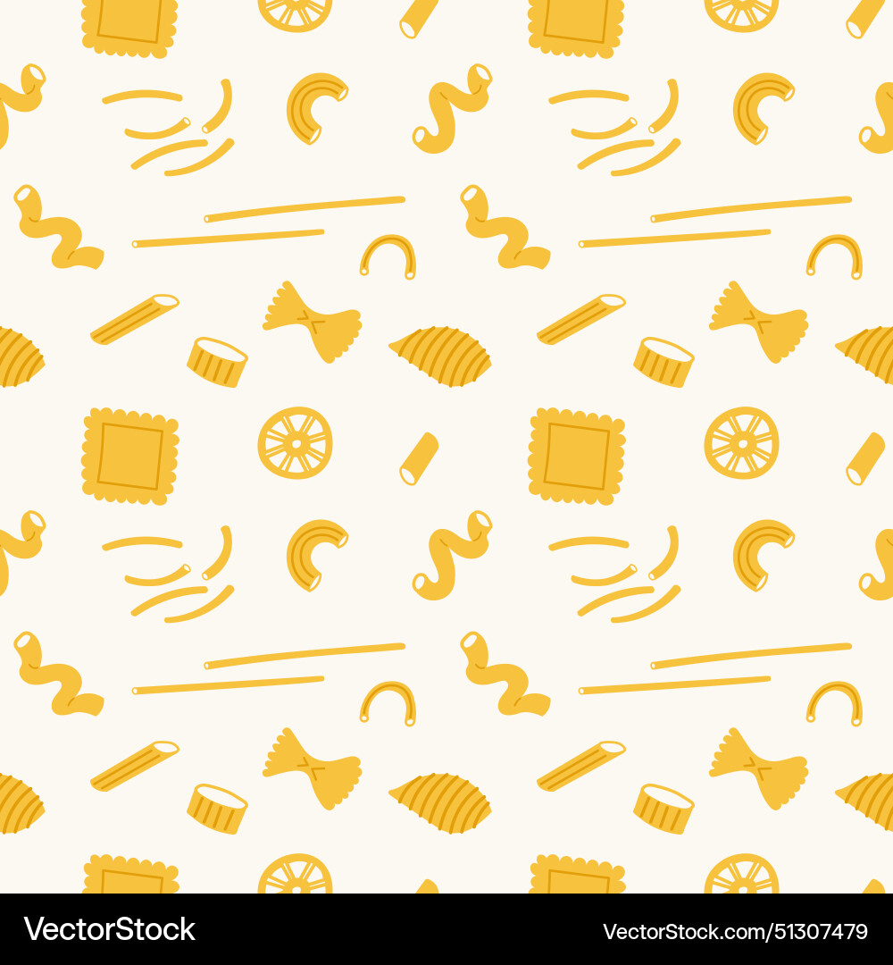 Noodles of different kind pasta in pattern Vector Image