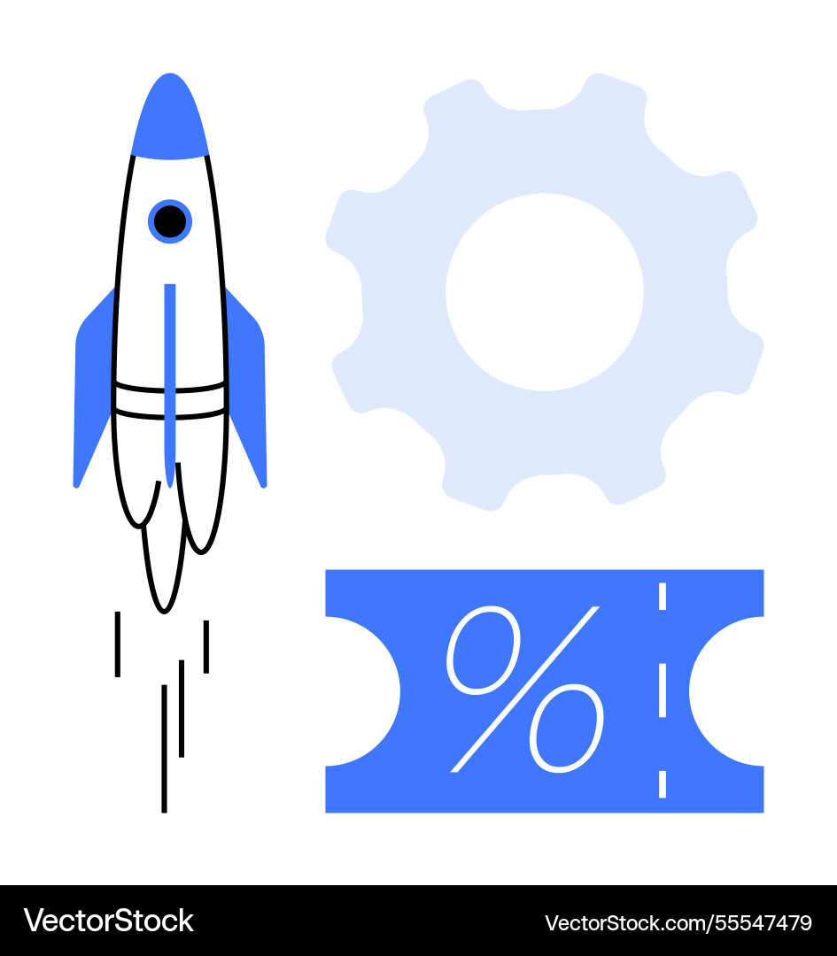 Rocket launch gear and discount ticket concept Vector Image