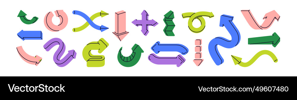 Curved arrows designs set pointers elements Vector Image