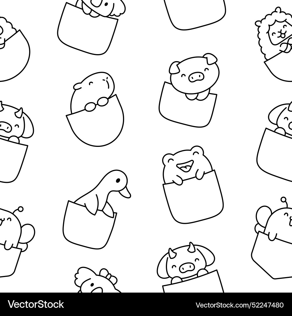 Cute animals in the pocket coloring page Vector Image