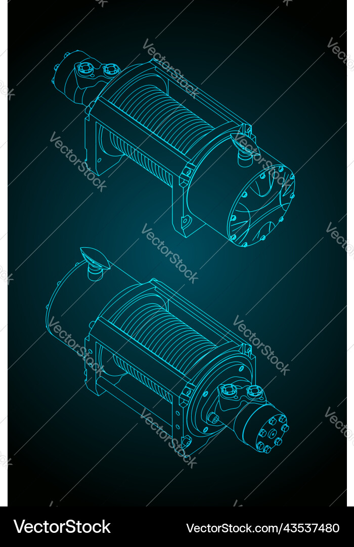 Hydraulic winch isometric drawings Royalty Free Vector Image