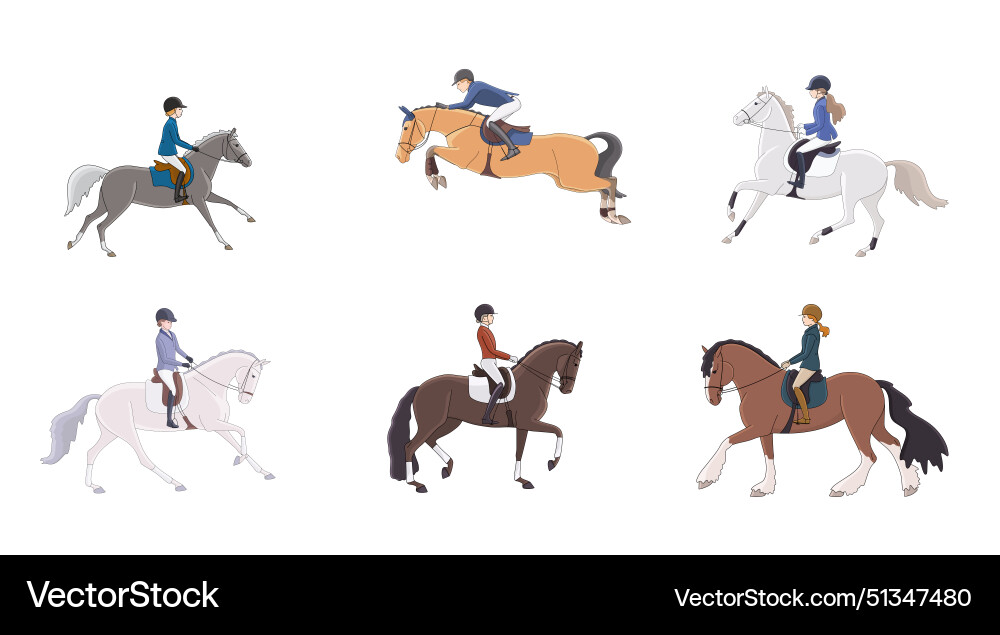 Set of riders and horses Royalty Free Vector Image