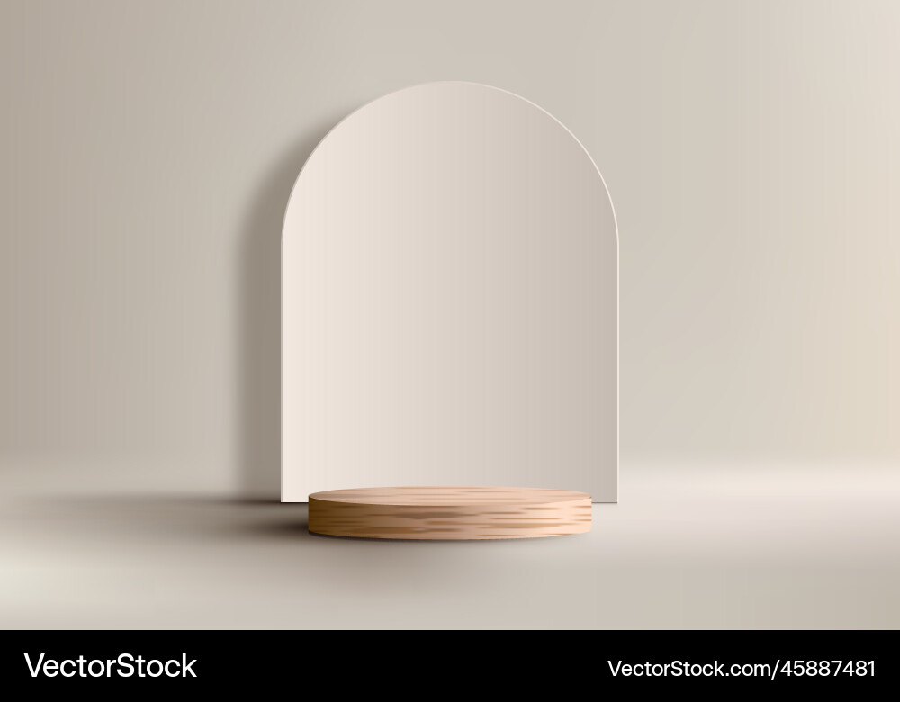 3d realistic empty studio room wooden cylinder Vector Image