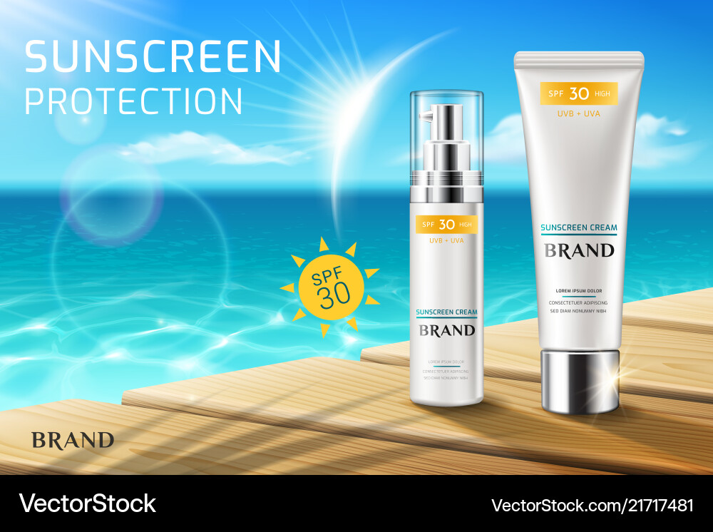 Advertising for sunscreen cream and spray Vector Image