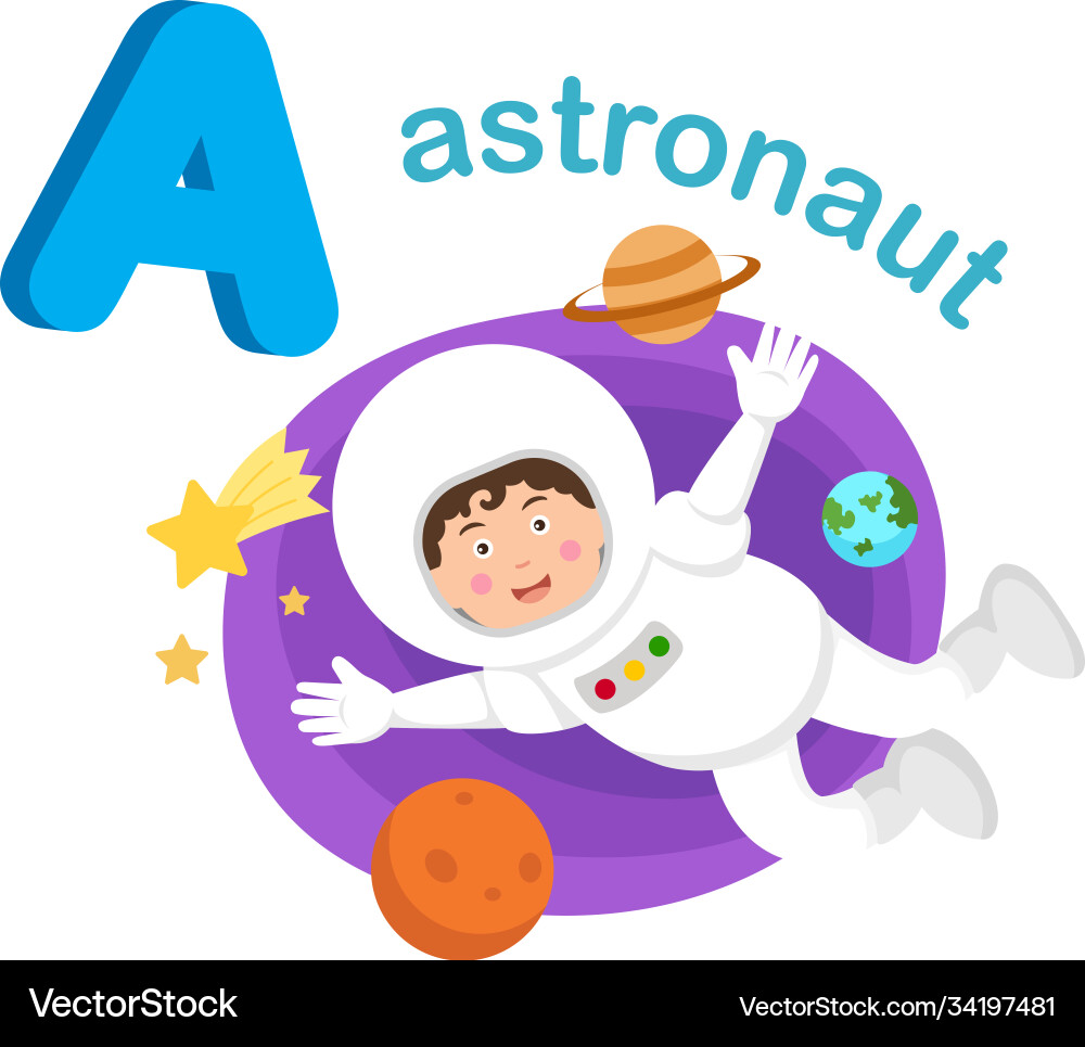 Isolated alphabet letter a astronaut Royalty Free Vector
