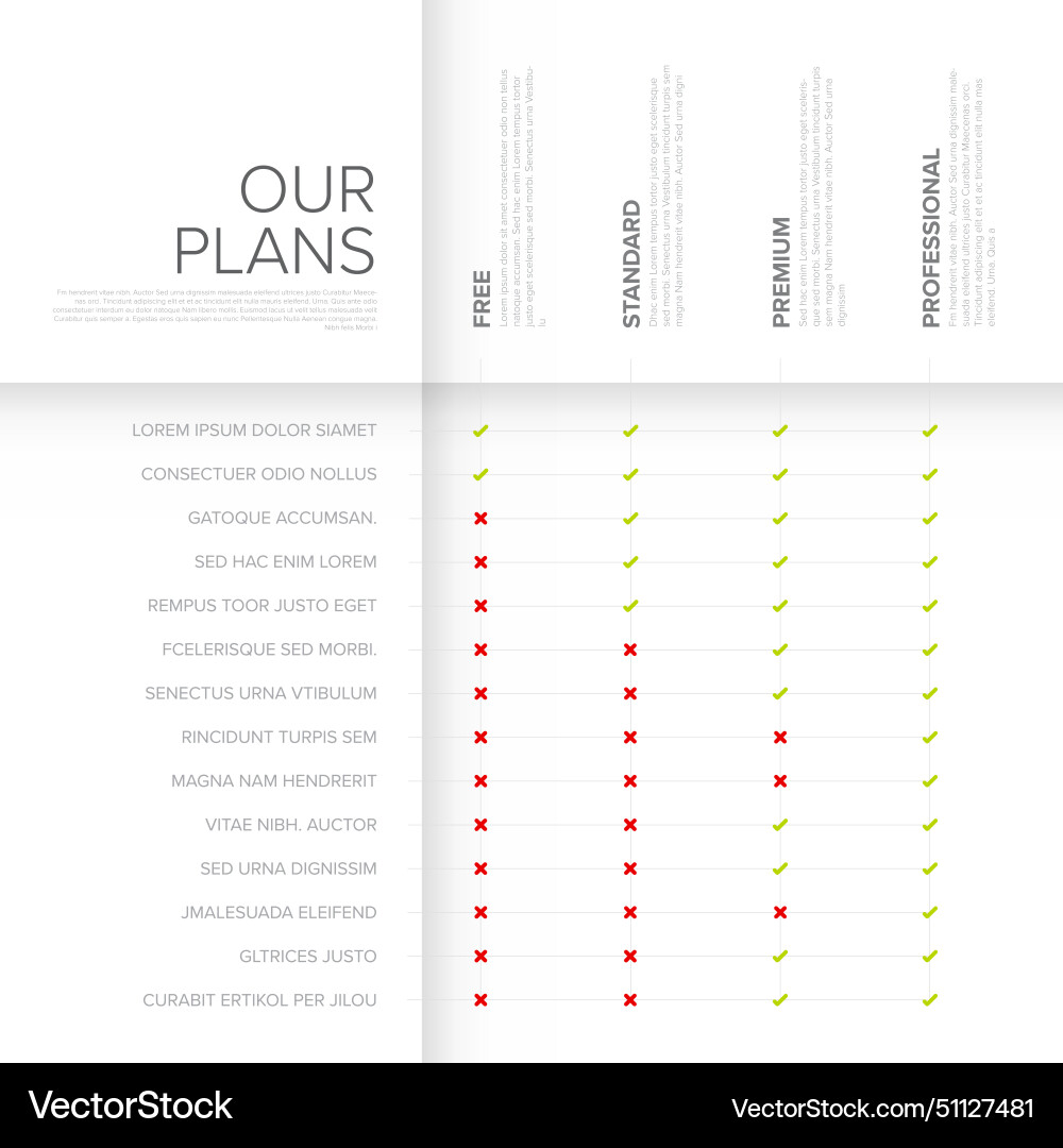 Minimalistic froducts feature list table Vector Image Minimalistic froducts feature list table Vector Image
