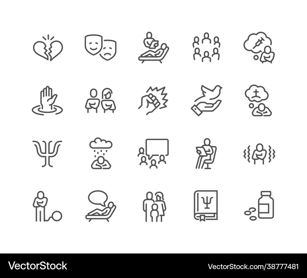 Psychology Line Icons Set Royalty Free Vector Image
