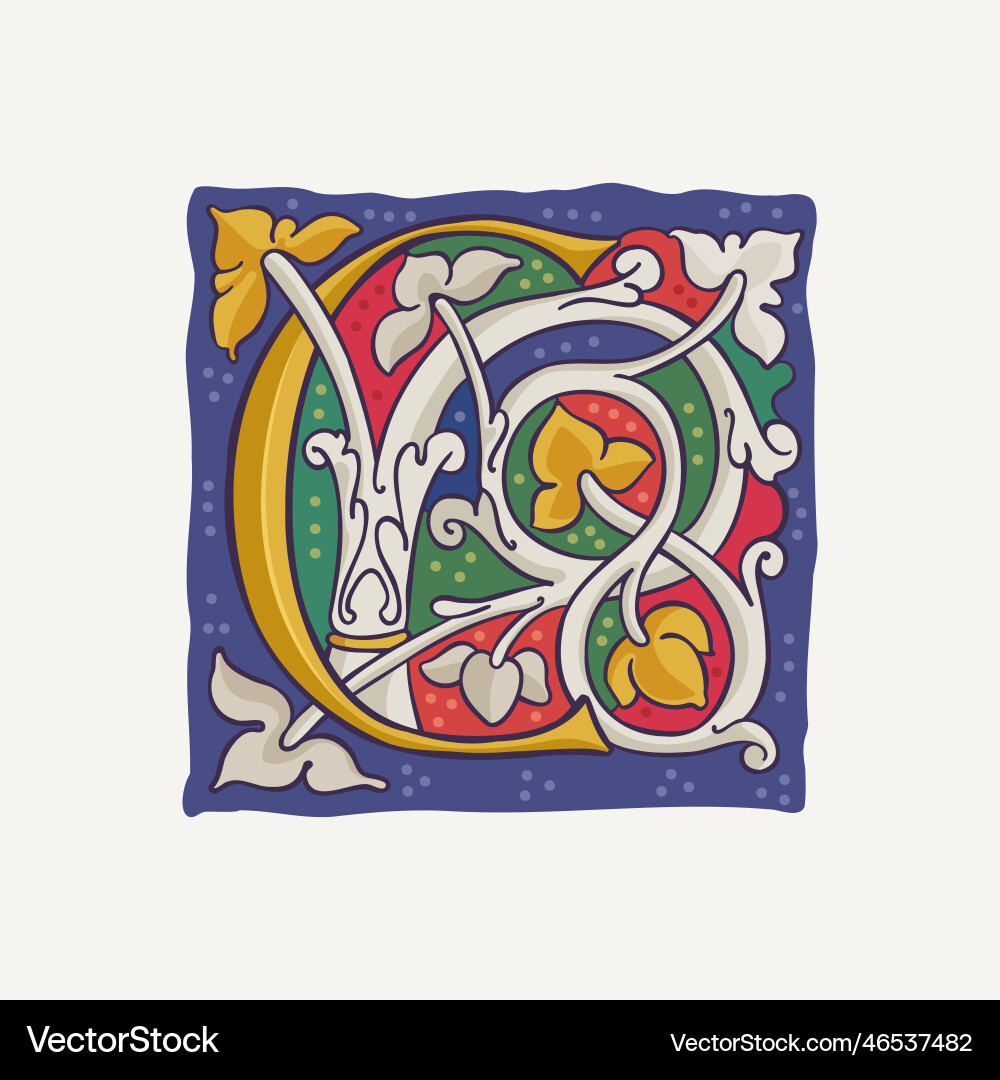 C letter drop cap logo with interlaced vine Vector Image