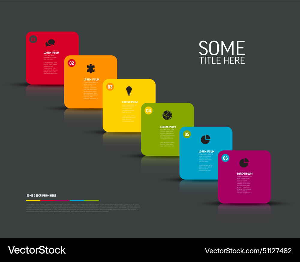 Color dark six elements template with square Vector Image