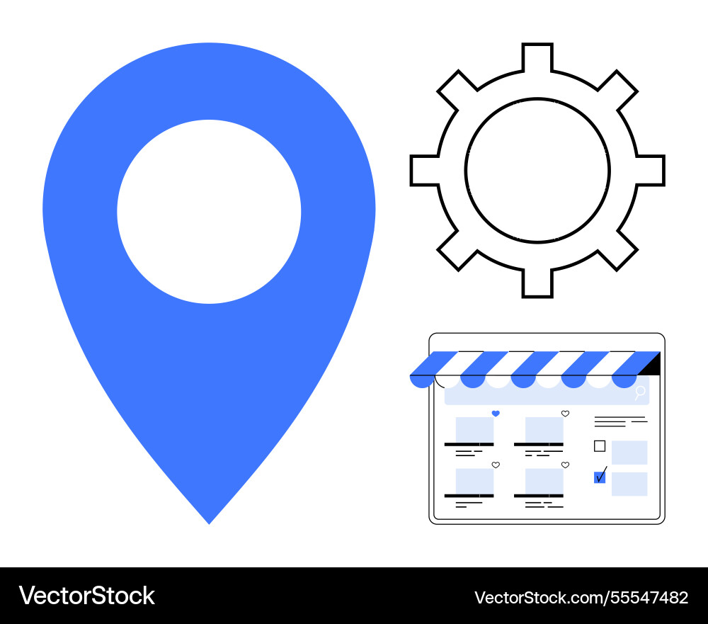 Geolocation pin gear and online storefront Vector Image
