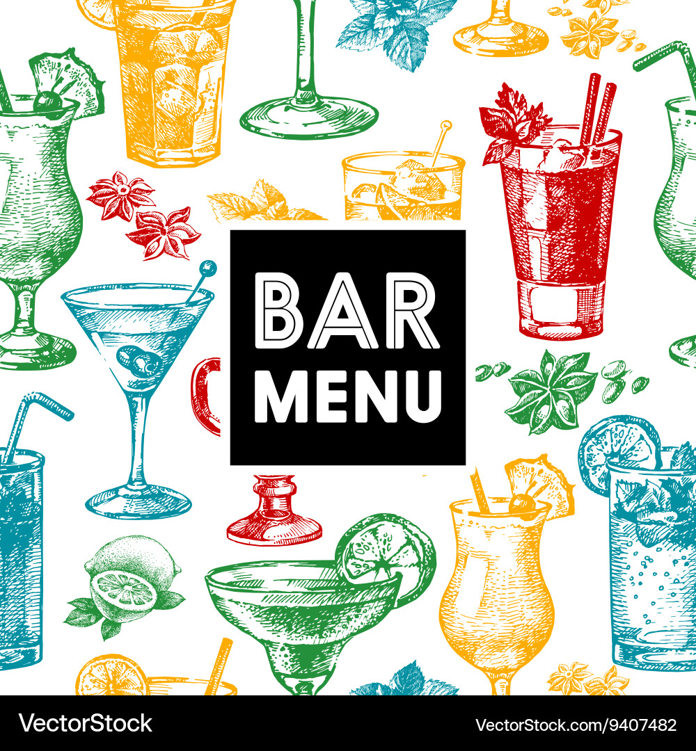 Hand Drawn Cocktail Menu Sketch Royalty Free Vector Image