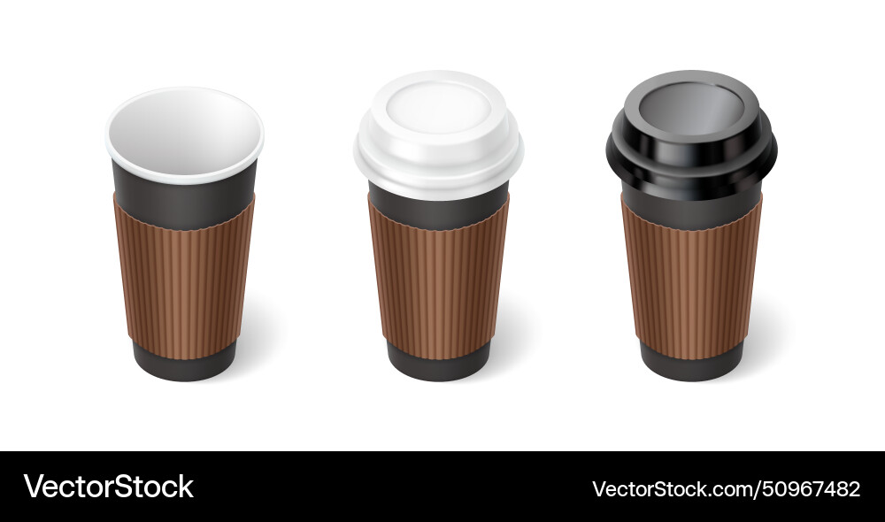 Hot cups with sleeves 3d realistic set Royalty Free Vector