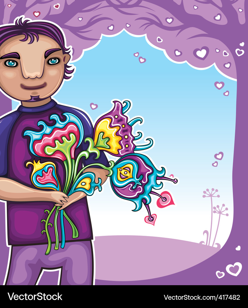 Young boy with flowers Royalty Free Vector Image