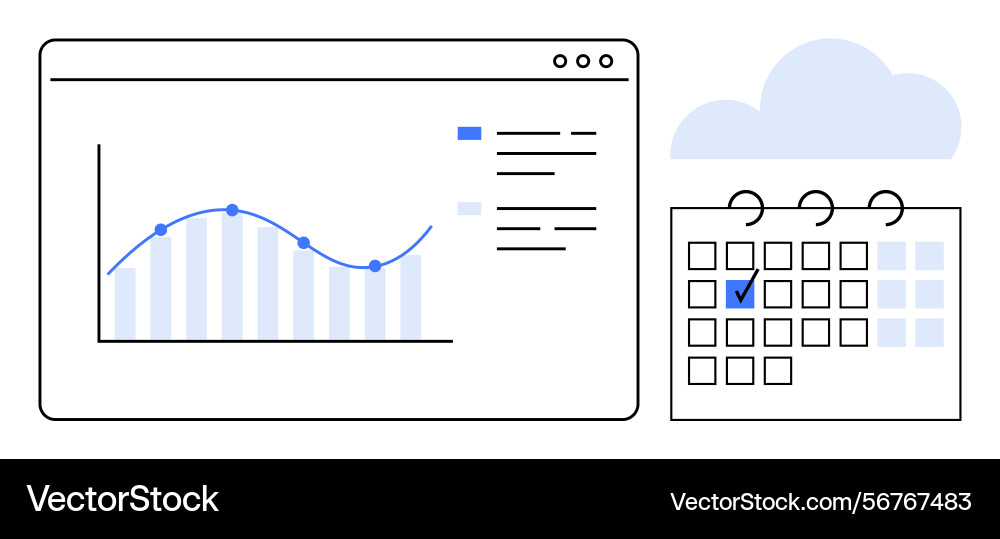 Datenanalyse Dashboard mit Graph und Kalender Vektorbild