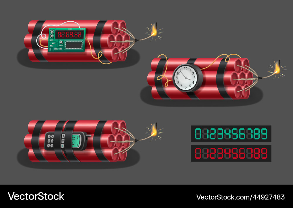 Dynamite bombs realistic set Royalty Free Vector Image