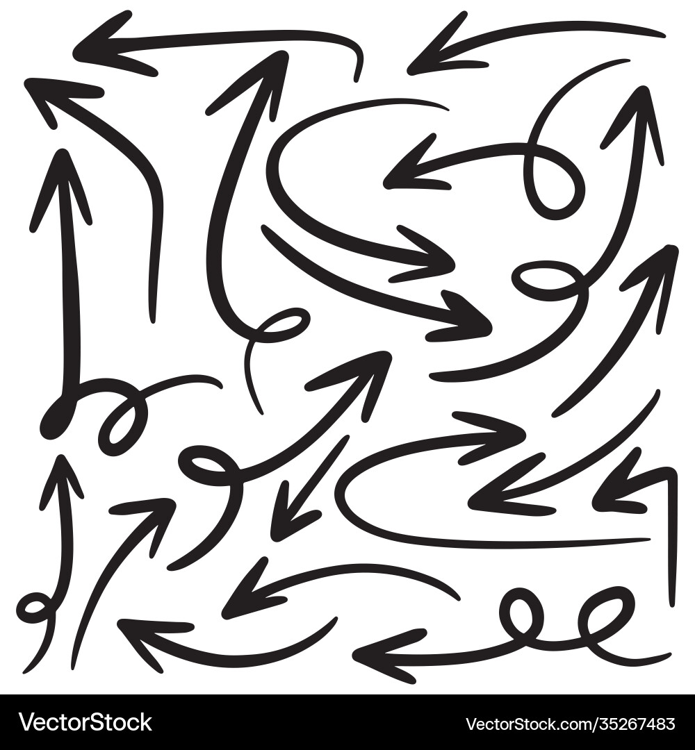 Hand drawn arrow icon set isolated on white Vector Image