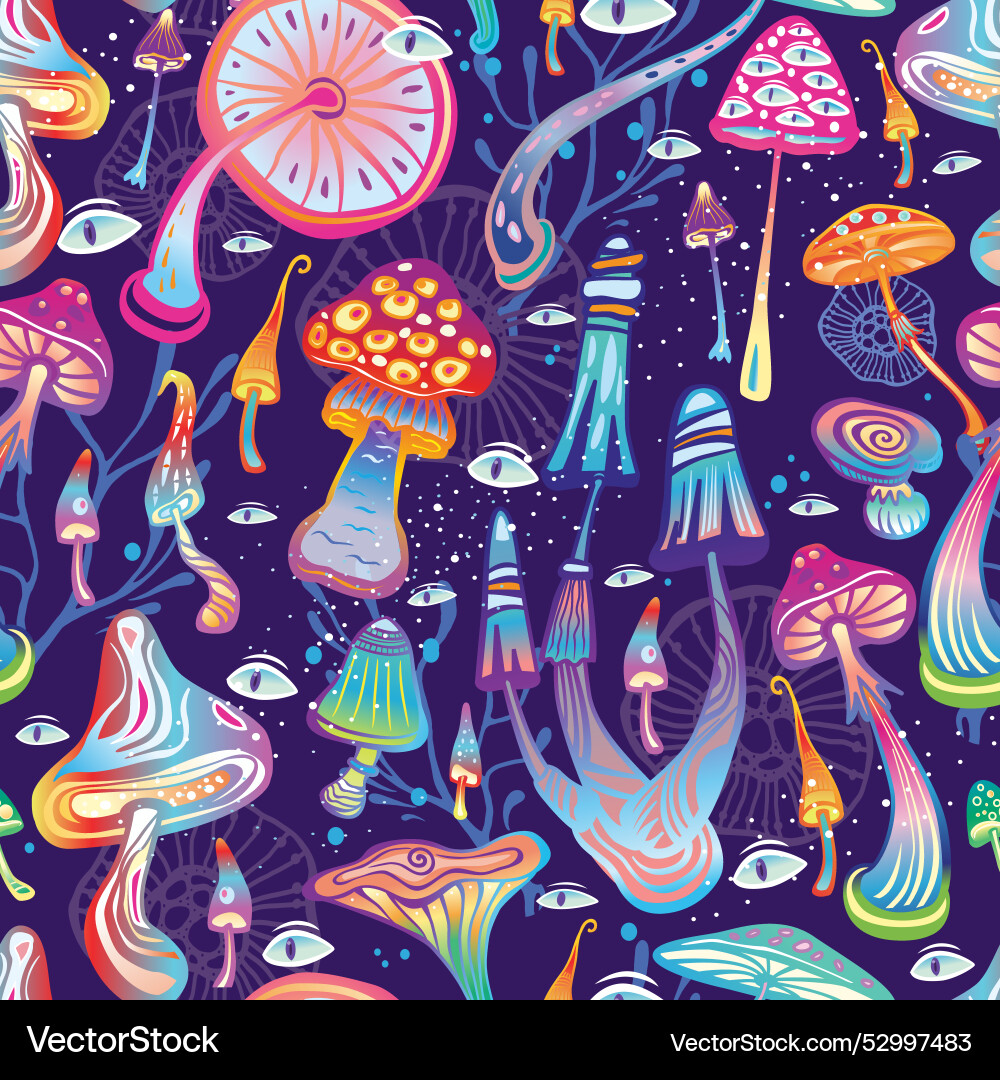 Seamless pattern with magic mushrooms Royalty Free Vector