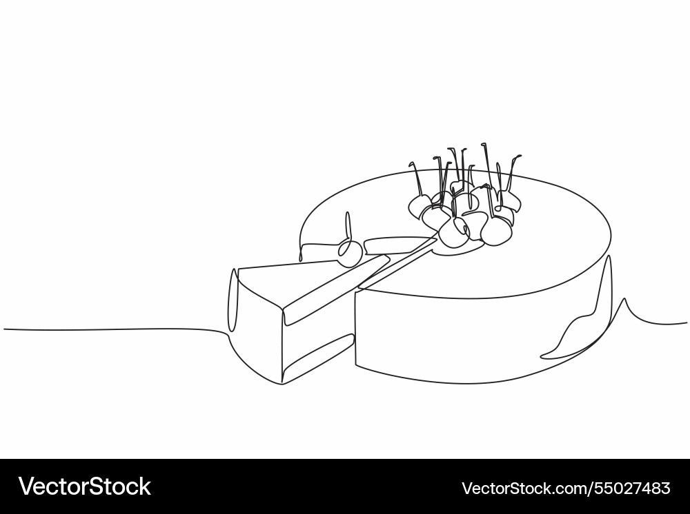 Single continuous line drawing delicious cherry Vector Image