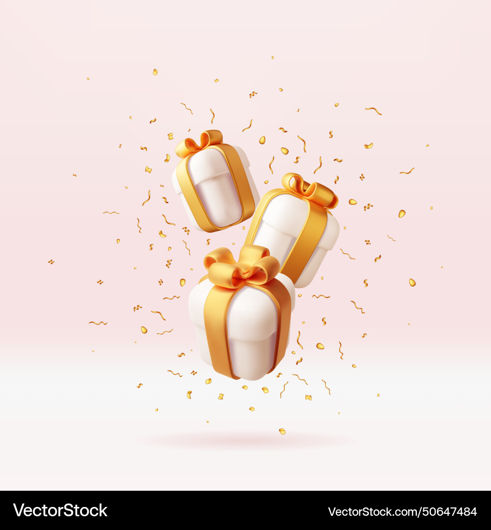 3d gift boxes with golden confetti Royalty Free Vector Image