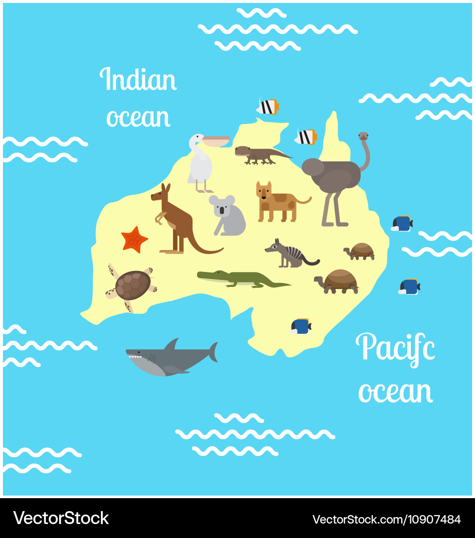 Australia animals world map for children Vector Image