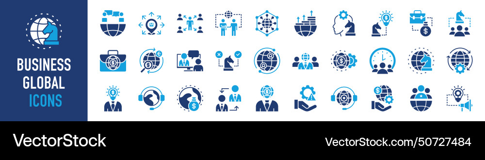 Business global icon set team meeting Royalty Free Vector