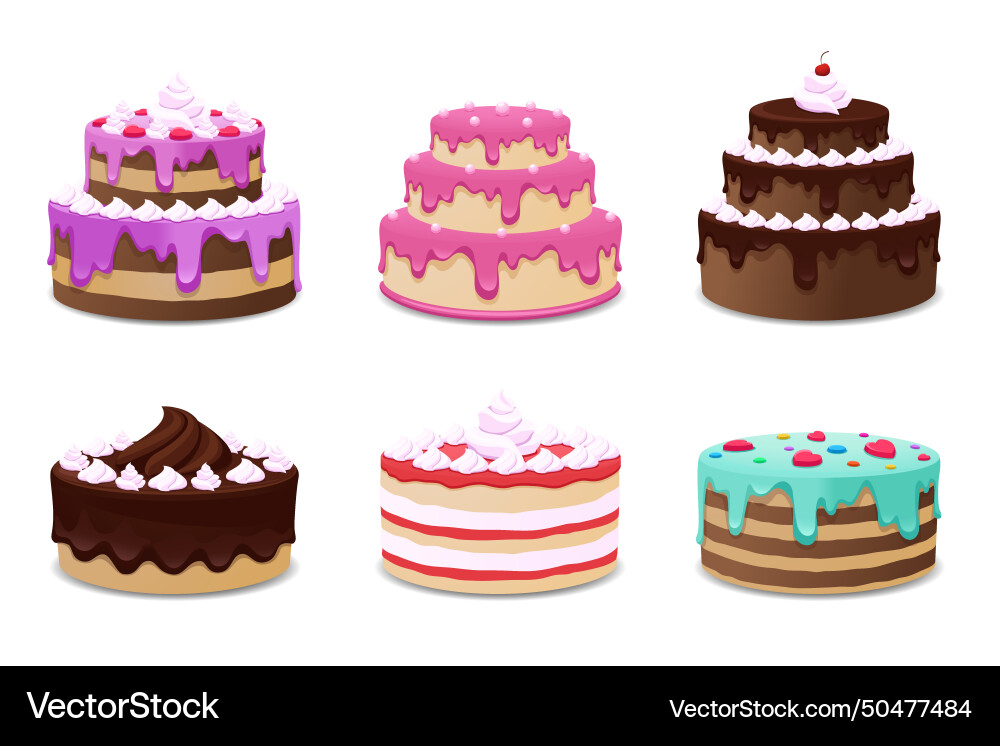 Cakes set icons on white background Royalty Free Vector