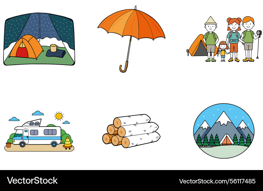 Camping bundle tropical beach paradise collection Vector Image