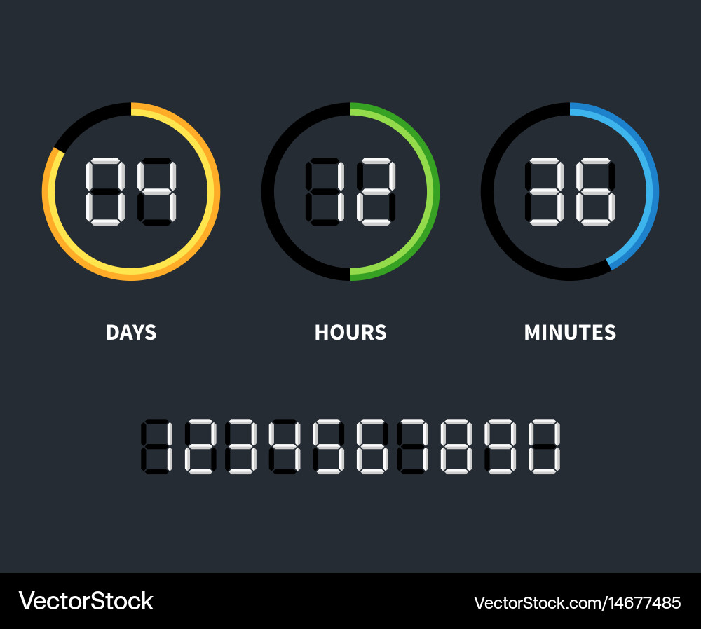 Digital clock or countdown timer time Royalty Free Vector