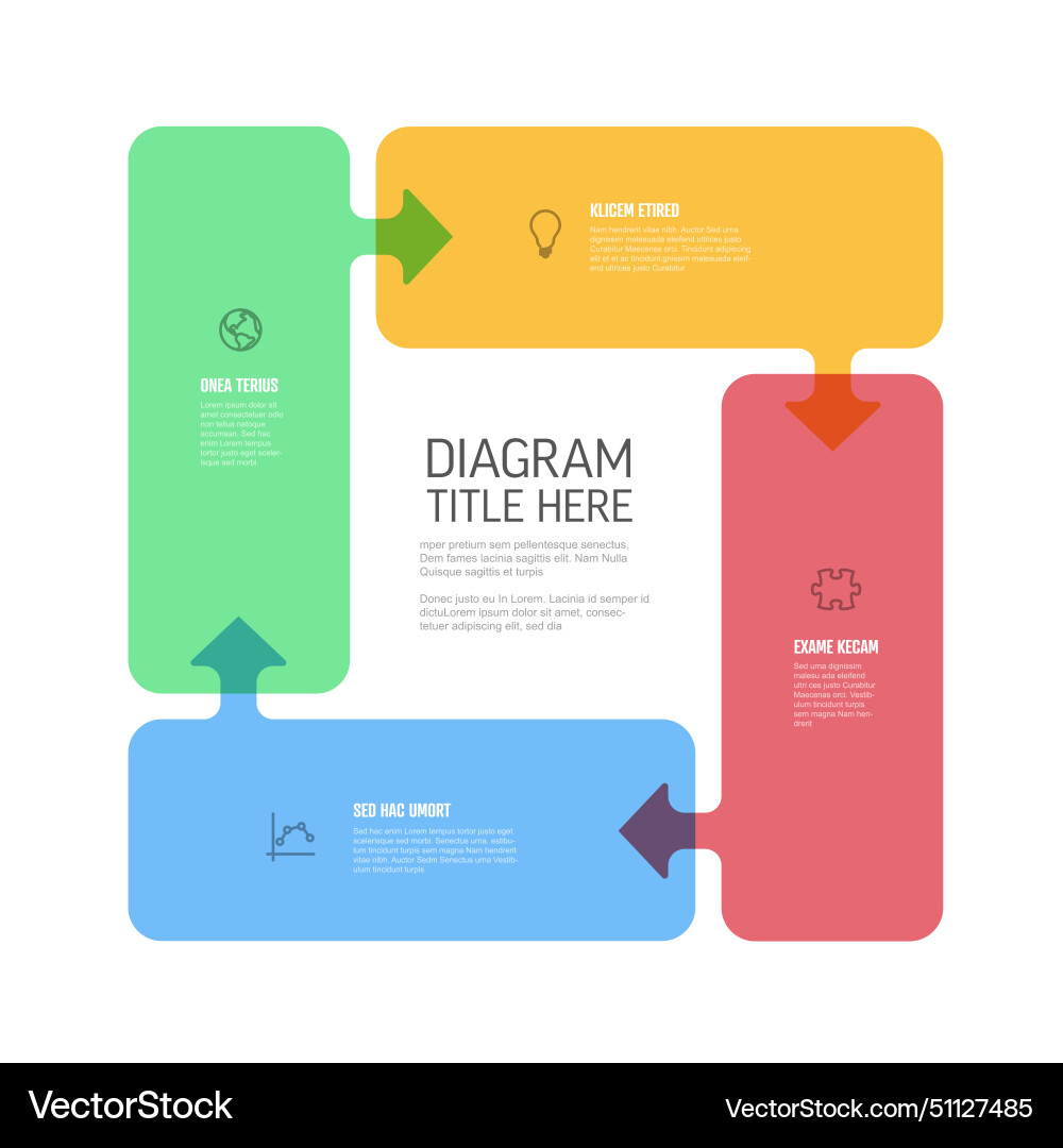 Four solid content rectangles with arrows in one Vector Image