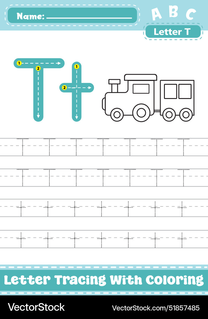 Letter T Tracing Worksheet - Uppercase & Lowercase