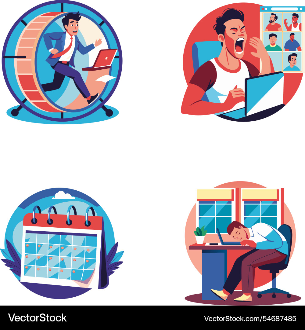 Pack of flat style exhausted employees Royalty Free Vector
