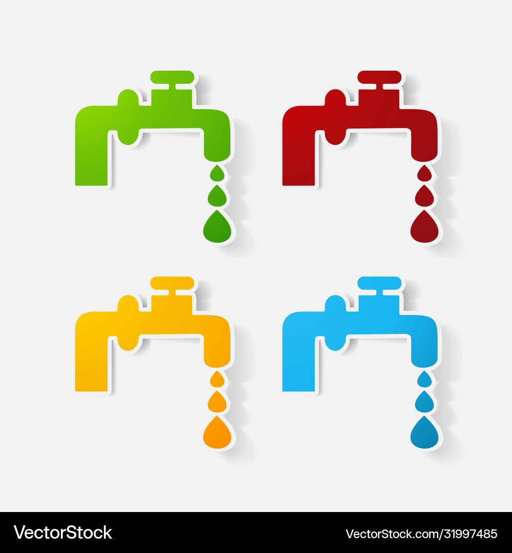 Paper clipped sticker faucet Royalty Free Vector Image