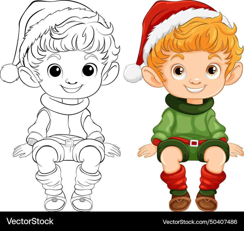 An elf colored and line art Royalty Free Vector Image