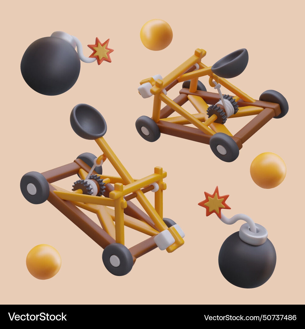 Catapult and bomb with fuse for online computer Vector Image