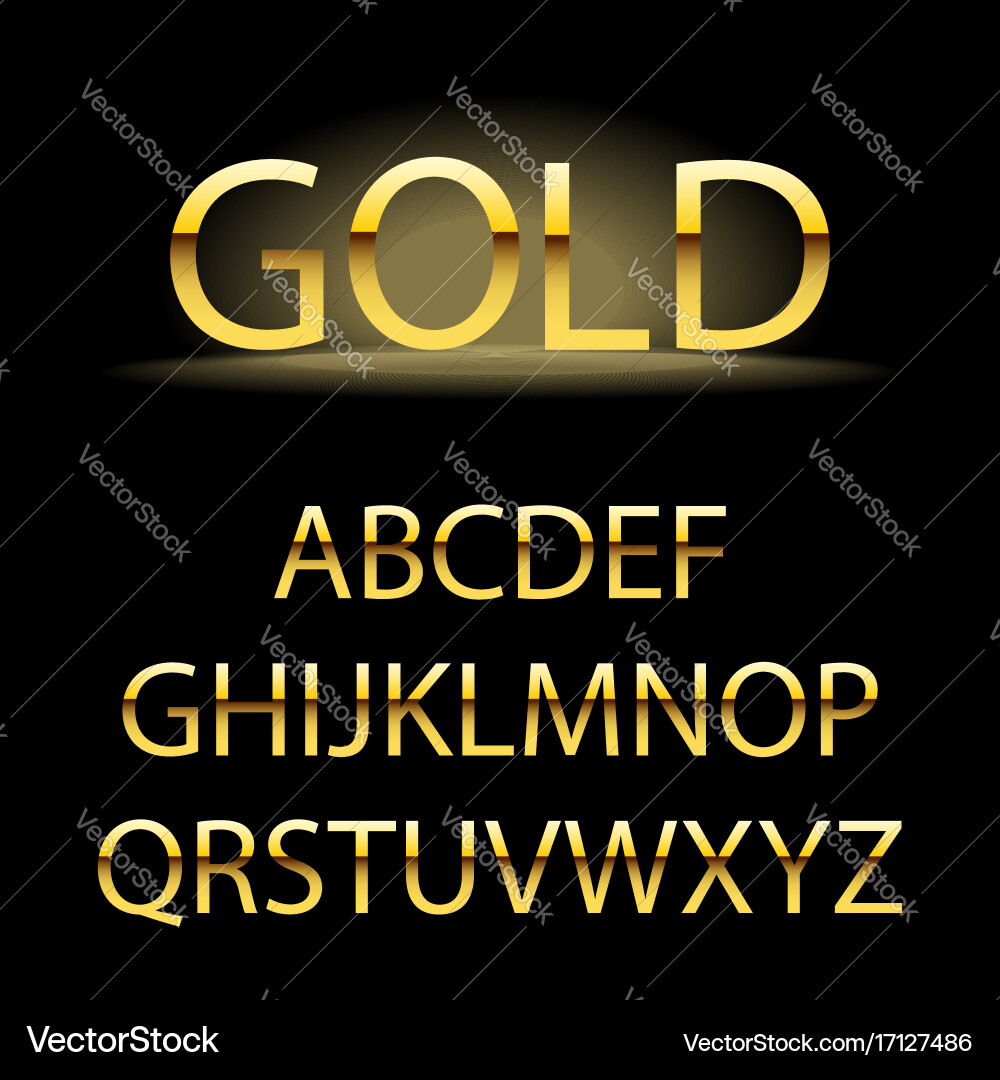 Golden alphabet letters font type Royalty Free Vector Image