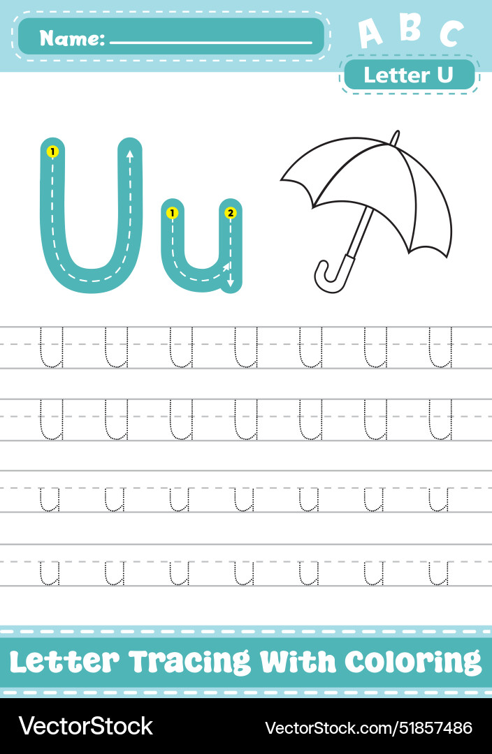Letter U Tracing Worksheet - Uppercase & Lowercase