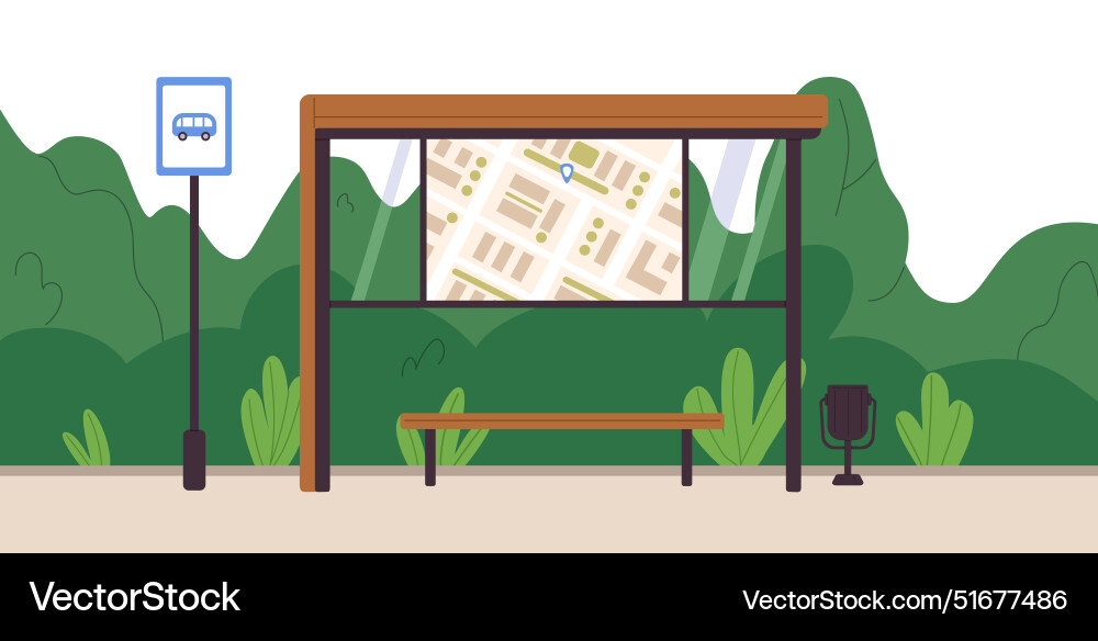 Modern bus stop with bench and map on board city Vector Image
