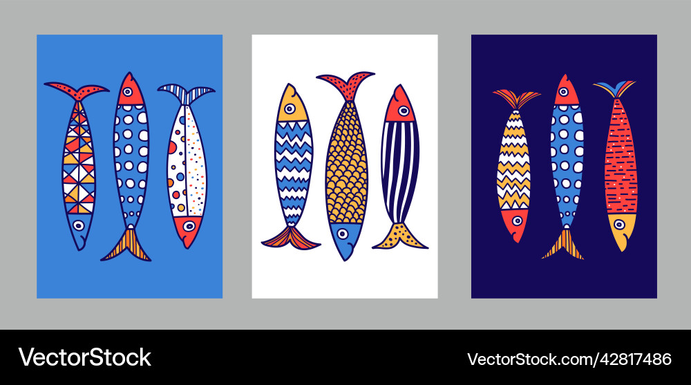 Poster with sardines Royalty Free Vector Image