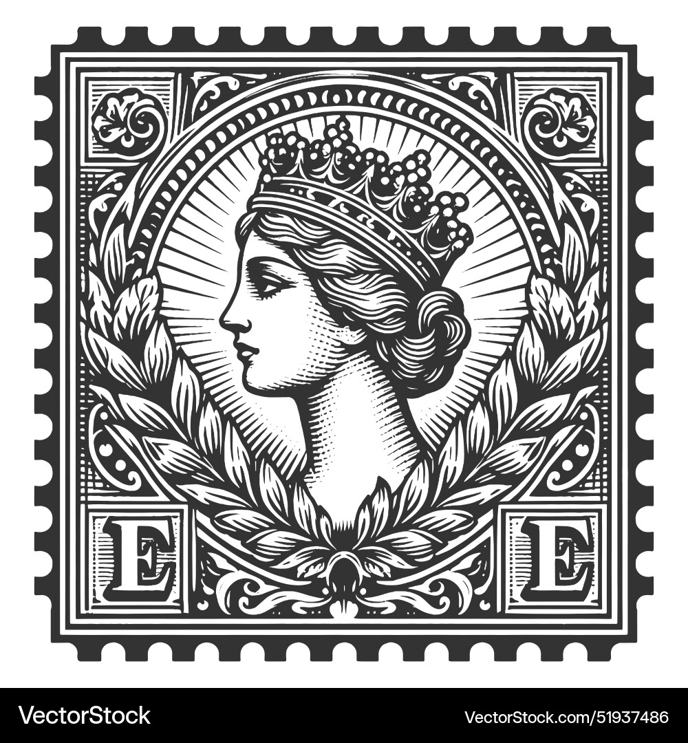 Queen postage stamp engraving Royalty Free Vector Image