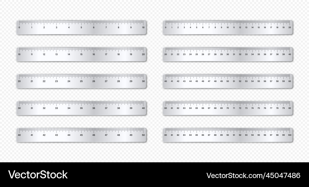 Realistic various shiny metal rulers Royalty Free Vector