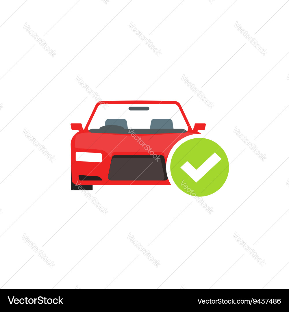 Red car with green checkmark auto check test Vector Image