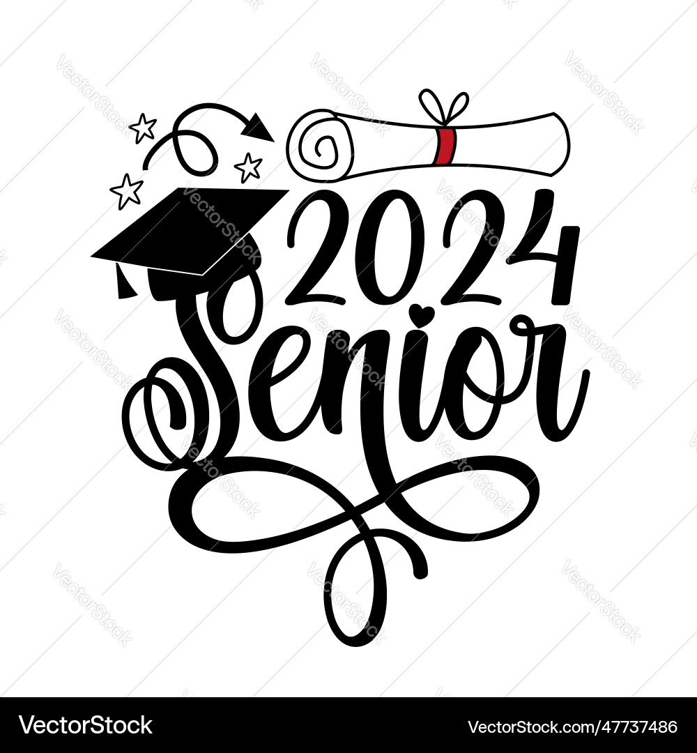 Senior 2024 - hand drawn graduadion cap Royalty Free Vector