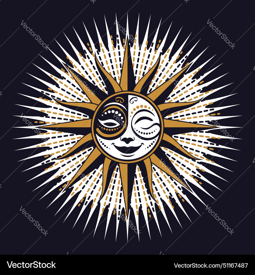 Abstract sun with two colored face Royalty Free Vector Image